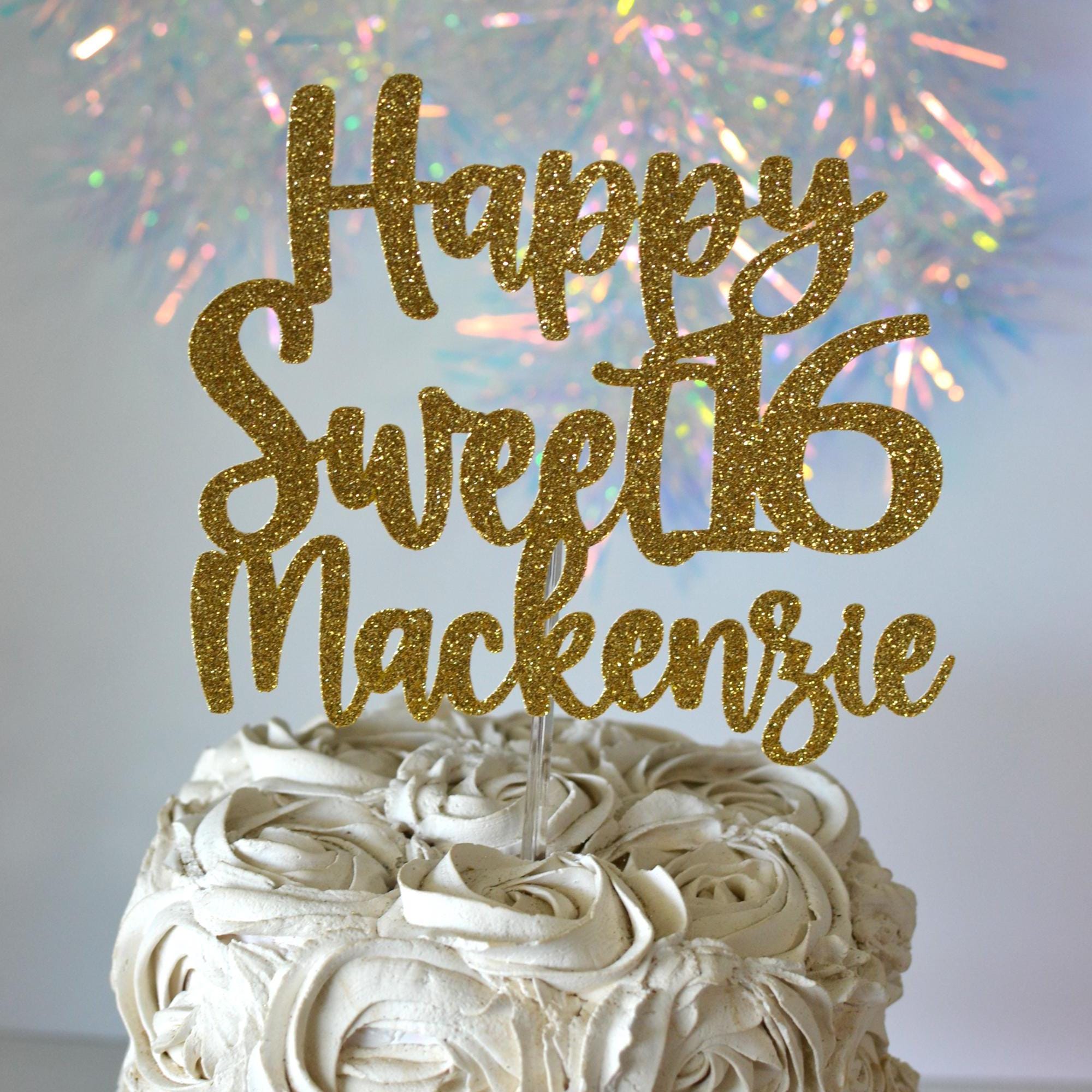 Happy Sweet 16th Birthday Name Cake Topper, Custom Cake Topper ...