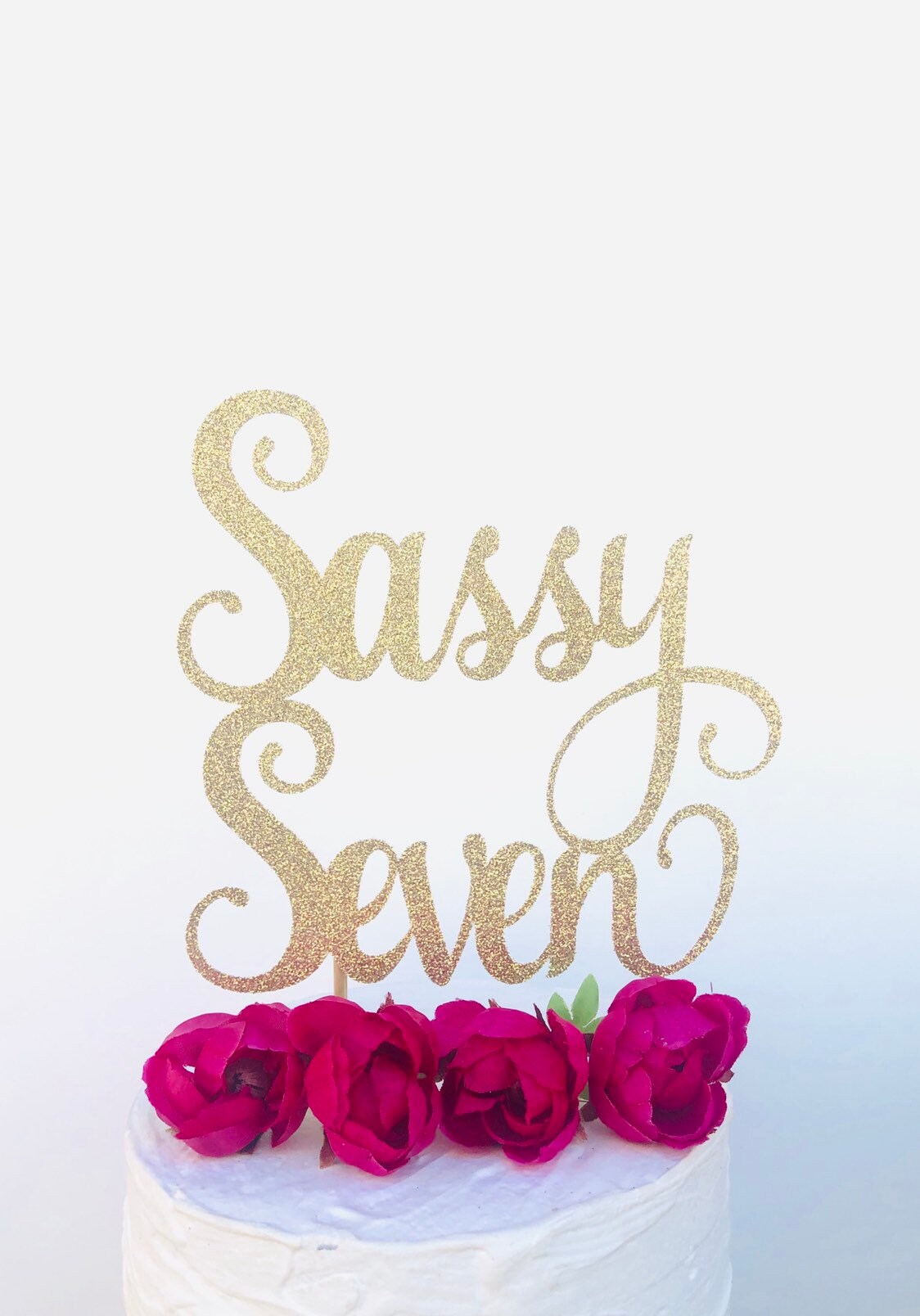 Seven Cake Topper, Happy 7th Birthday, Gold Cake Topper, Glitter Sassy ...