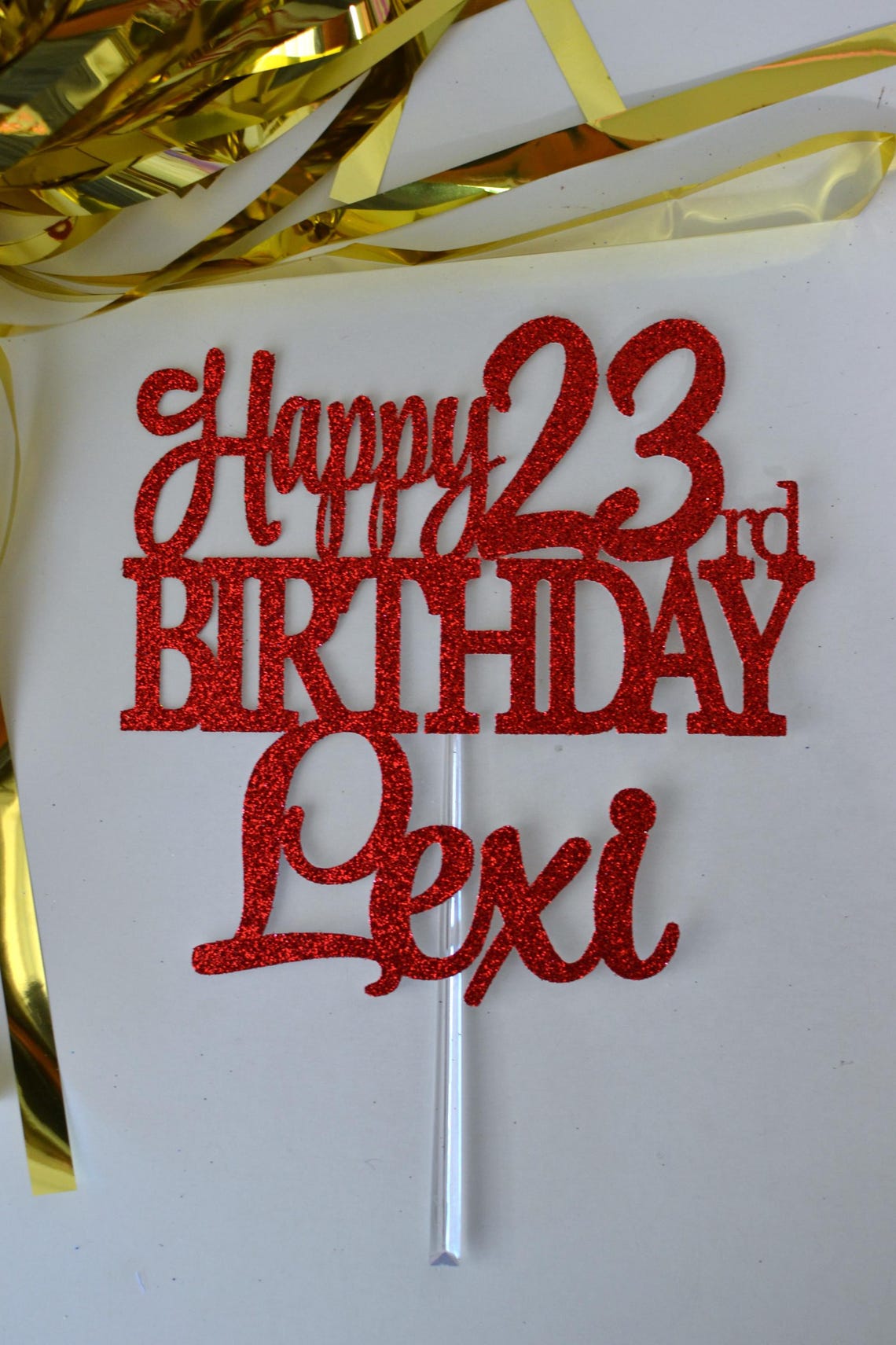 Glitter Happy 23rd Birthday Personalized Name Cake Topper, 23 Years Old ...