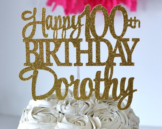 Happy 100th Birthday Personalized Name Cake Topper, Grandma Grandpa ...