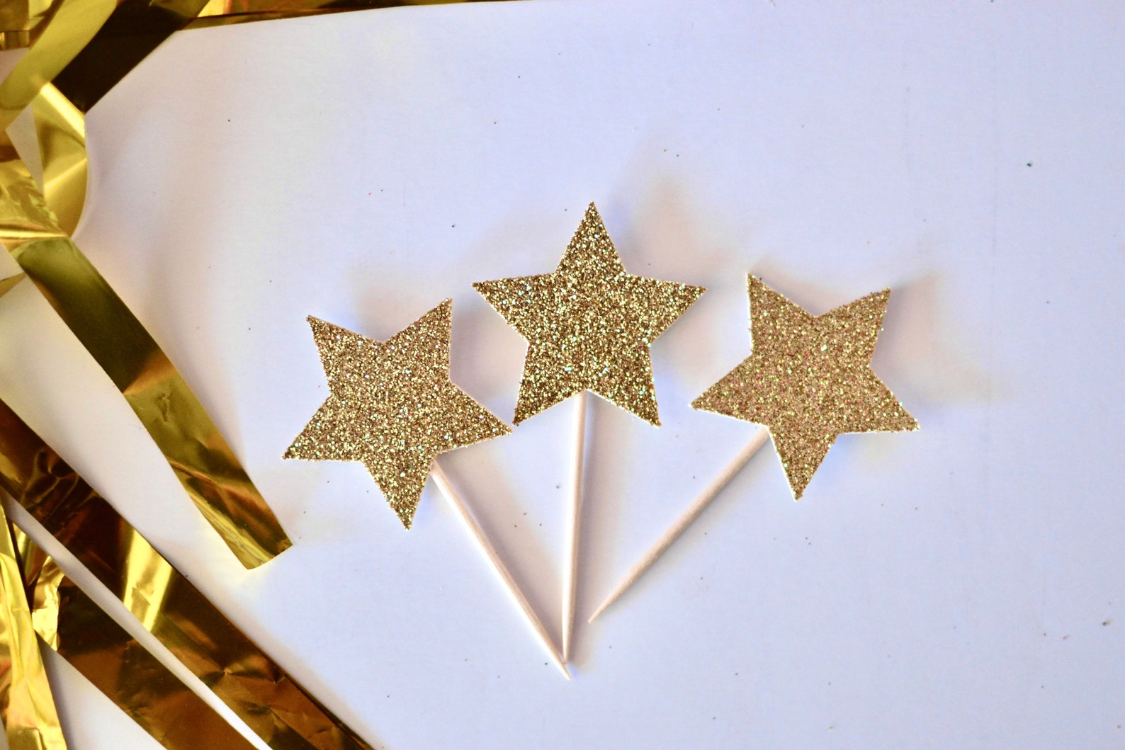 Glitter Twinkle Star Cupcake Toppers, Baby Shower Picks, Pink Star ...
