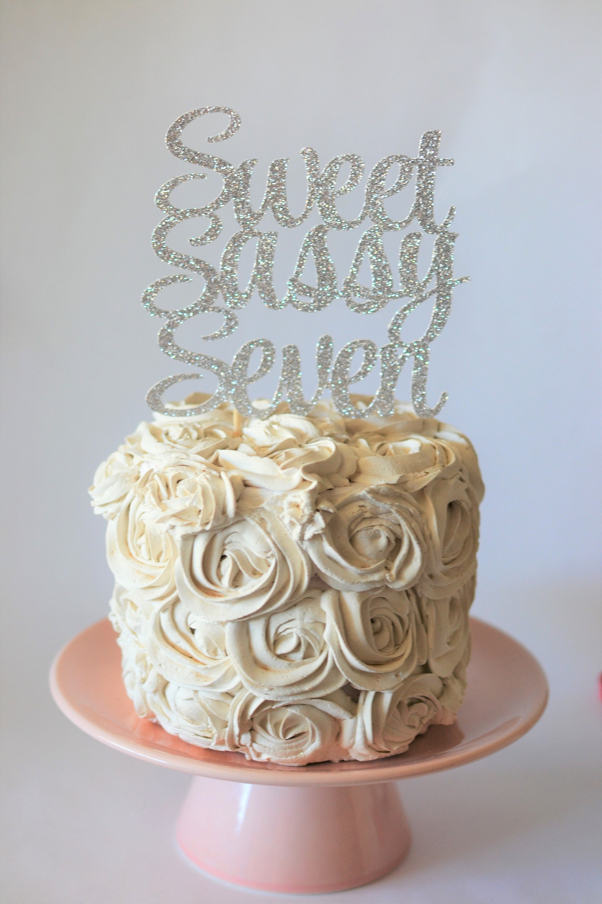 Seven Cake Topper, Happy 7th Birthday, Gold Topper, Glitter Sweet Sassy ...