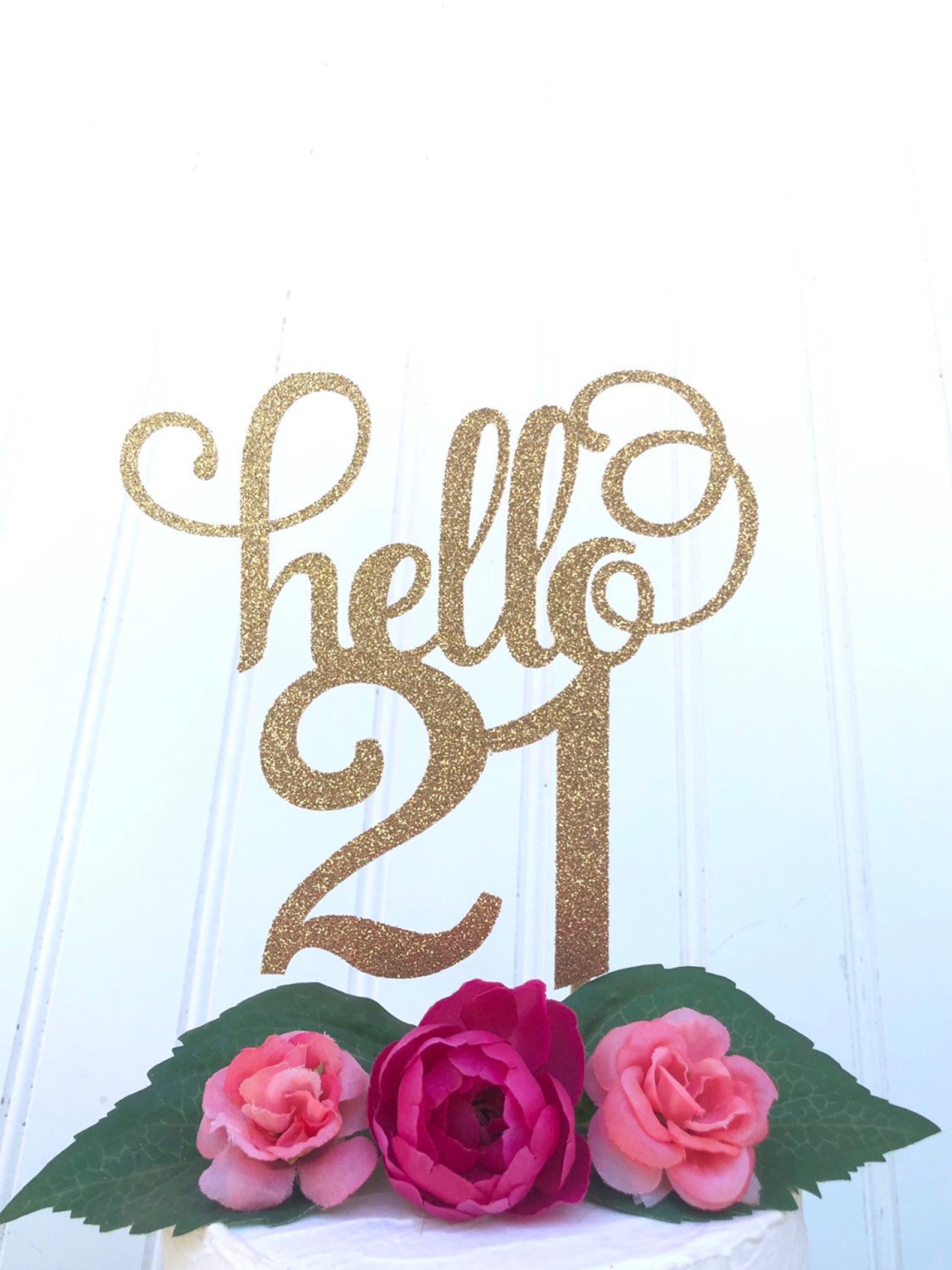 Glitter hello 21 21st Birthday Cake Topper Twenty One Gold | Etsy