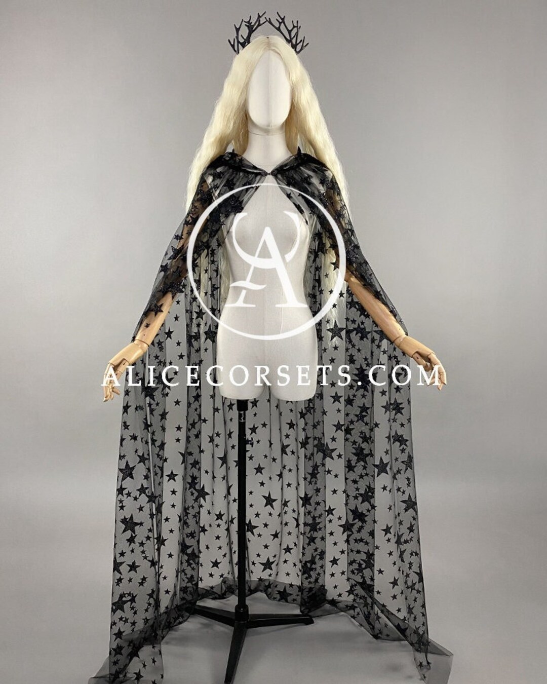 Wiccan Celestial Wedding Cape Starry Veil Stars Moon Goddess Cloak ...