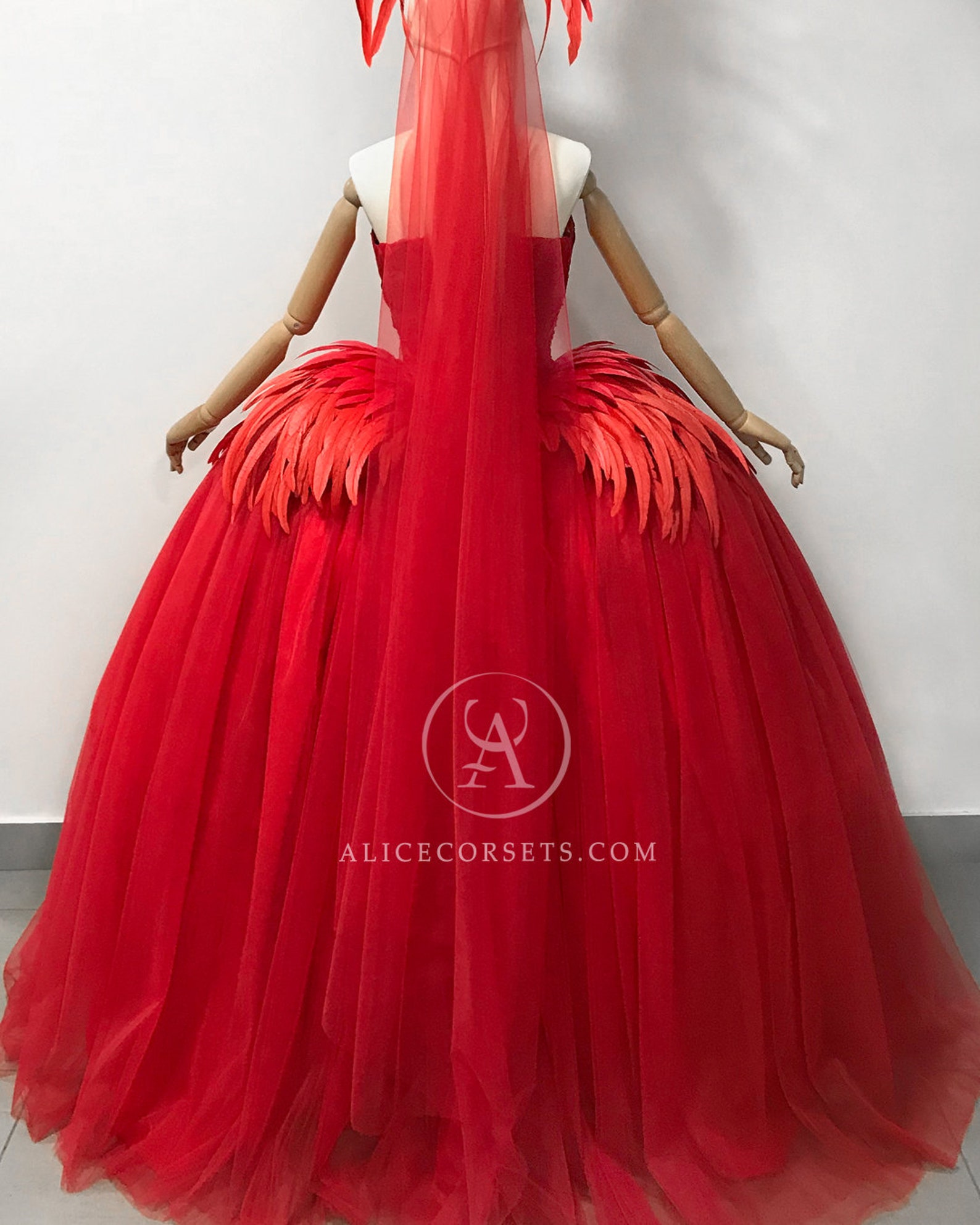 Phoenix Gothic Red Wedding Dress Dramatic Fantasy Ball Gown - Etsy