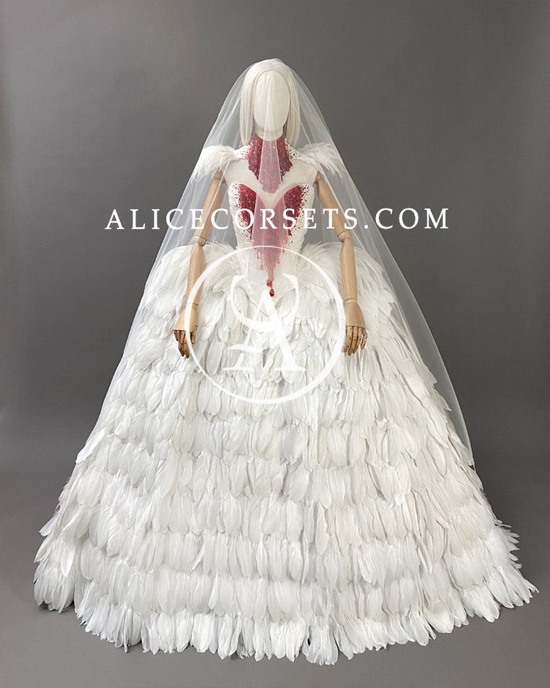 Haute Gothic Wedding Dress Feathers Gown Bloody Vampire Bridal | Etsy
