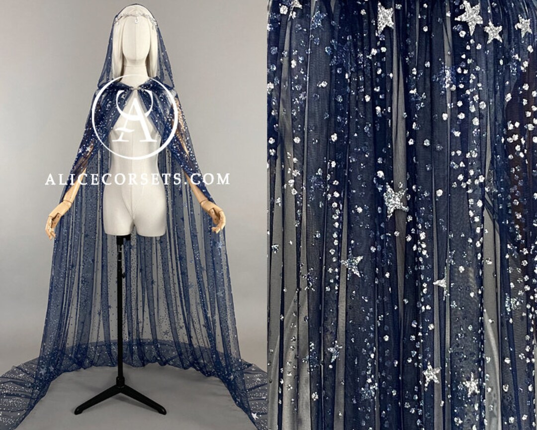 Hooded Celestial Wedding Cape Veil Fantasy Bridal Cloak Pagan Mesh ...