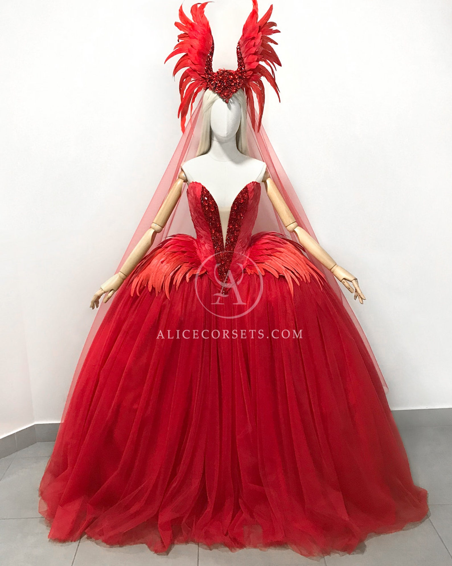 Phoenix Gothic Red Wedding Dress Dramatic Fantasy Ball Gown - Etsy