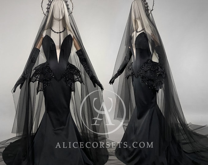 Vamp Black Wedding Corset Dress Crinoline Cage Vampire Style Gothic ...