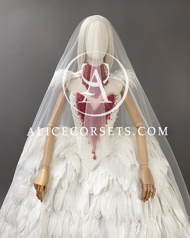 Haute Gothic Wedding Dress Feathers Gown Bloody Vampire Bridal - Etsy UK
