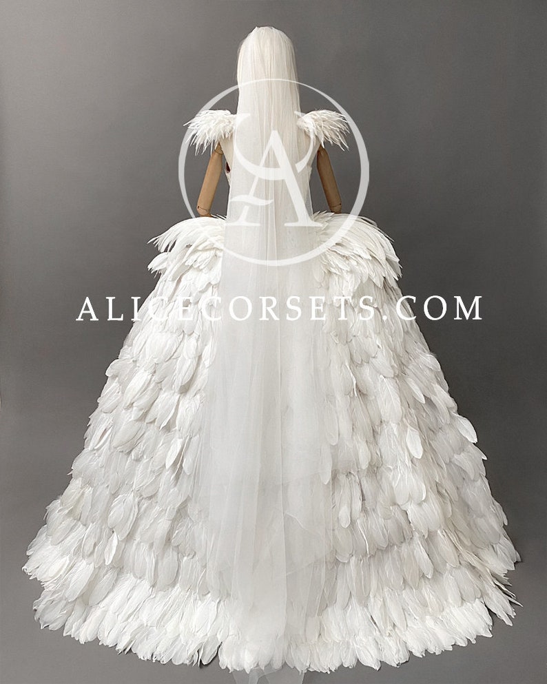 Haute Gothic Wedding Dress Feathers Gown Bloody Vampire Bridal | Etsy