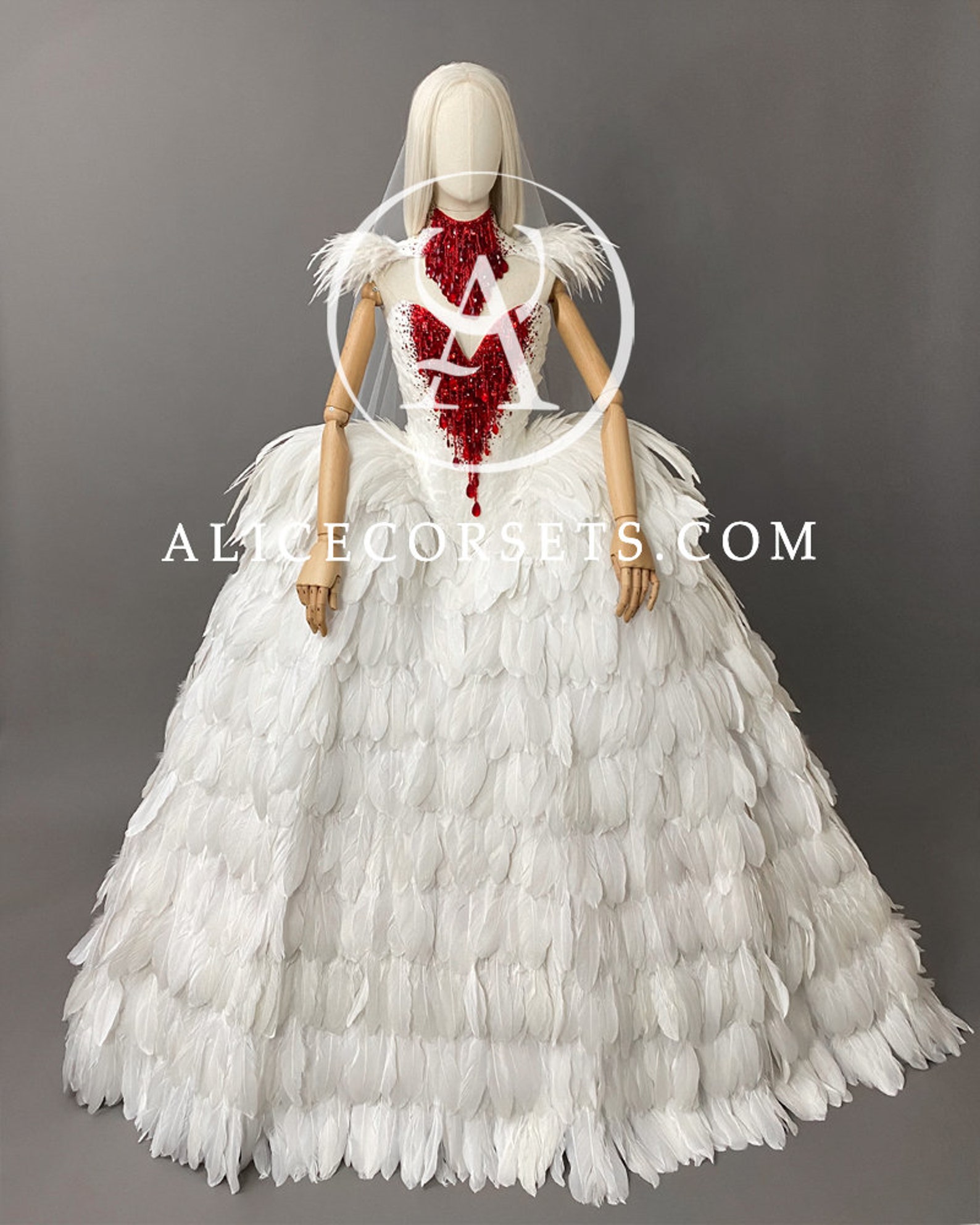 Haute Gothic Wedding Dress Feathers Gown Bloody Vampire Bridal | Etsy