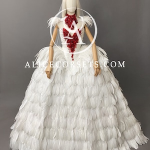 Haute Gothic Wedding Dress Feathers Gown Bloody Vampire Bridal Dress ...