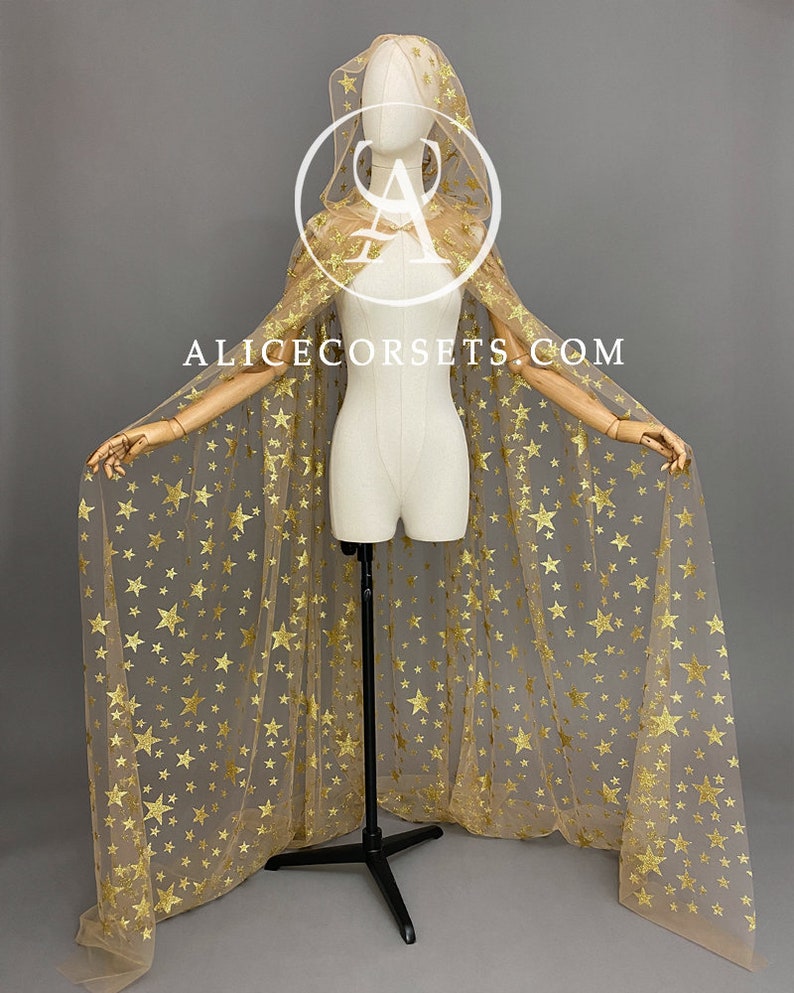 Hooded Starry Bridal Cape Fairytale Cloak Pagan Mesh - Etsy