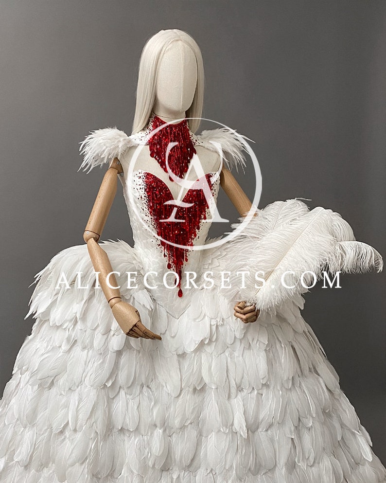 Haute Gothic Wedding Dress Feathers Gown Bloody Vampire Bridal | Etsy