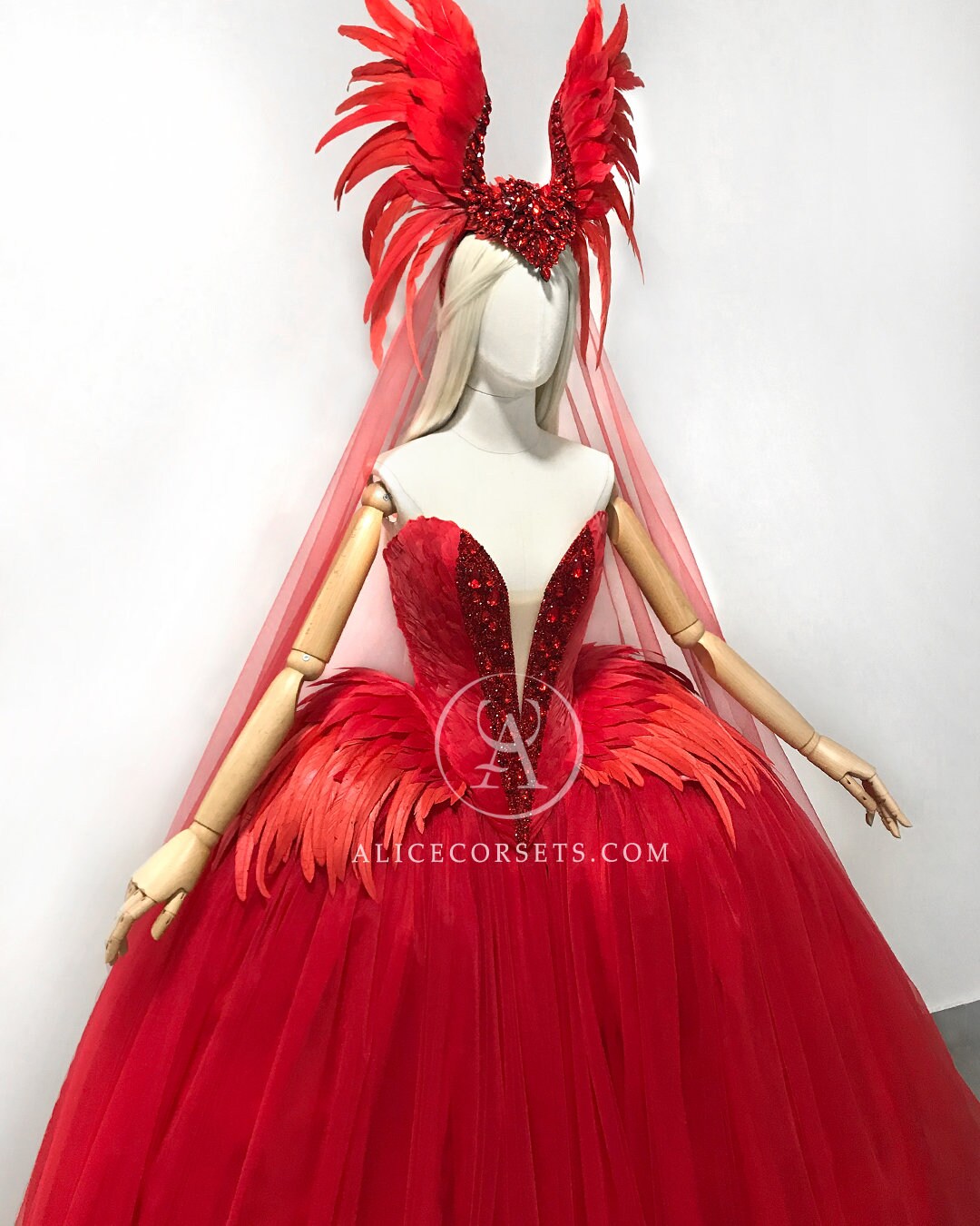 Phoenix Gothic Red Wedding Dress Dramatic Fantasy Ball Gown - Etsy