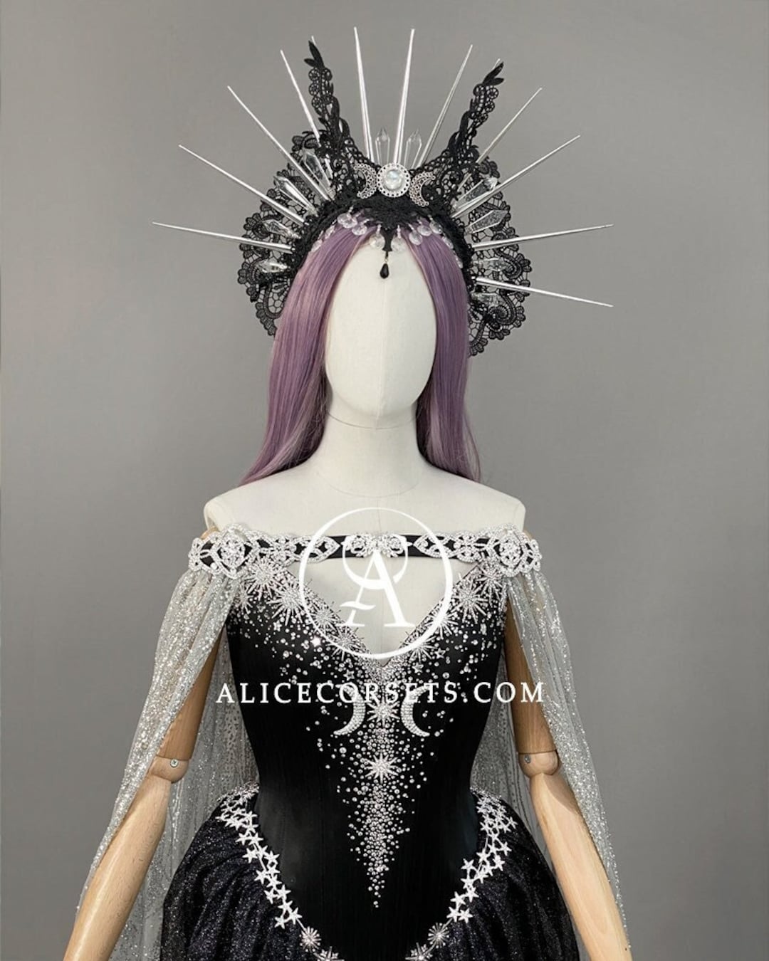 Celestial Triple Moon Goddess Corset Dress With Cape ~ Night Sky Wiccan ...