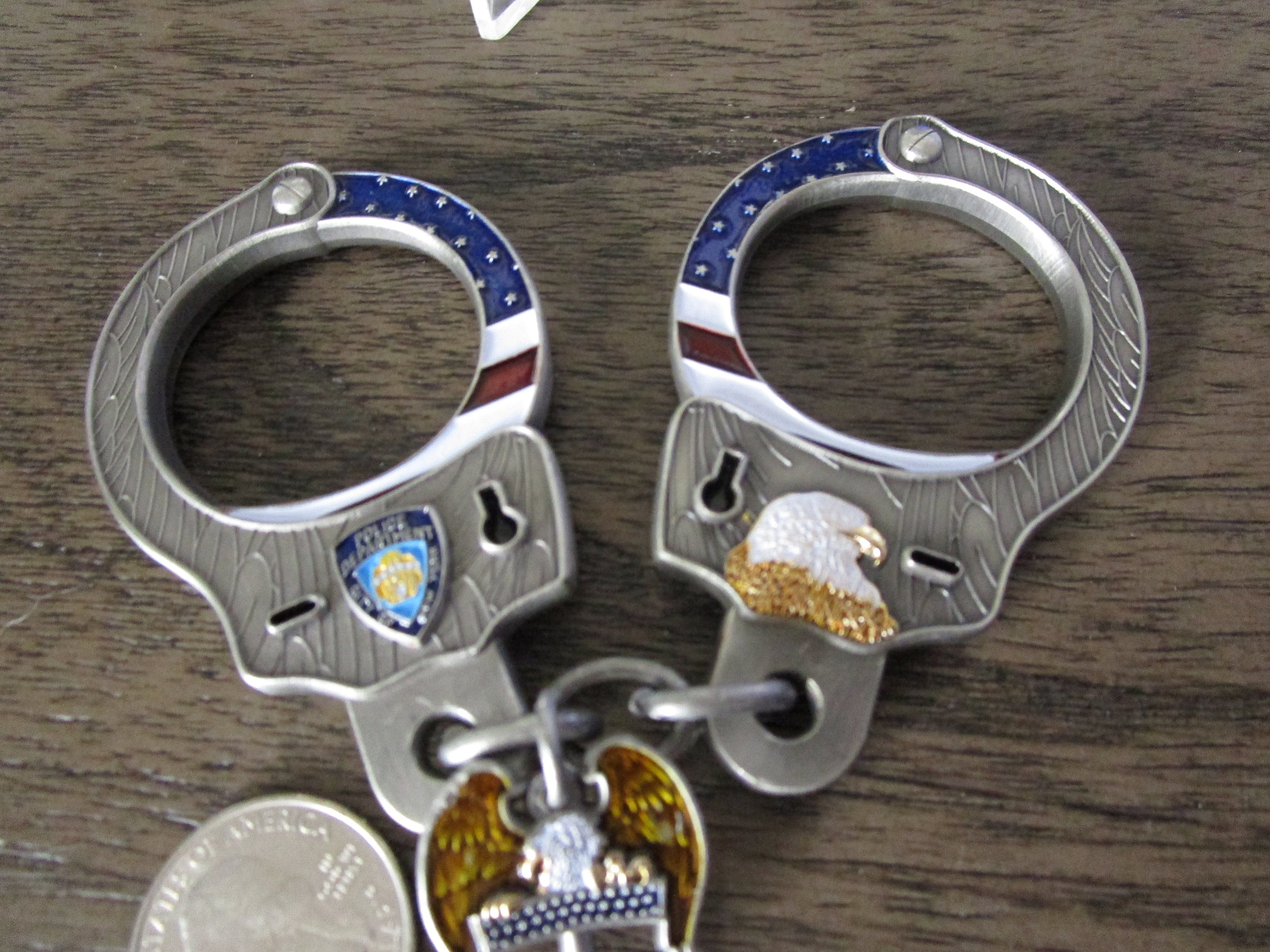 NYPD American Flag Handcuffs With Eagle Key Nickel Wood | Etsy
