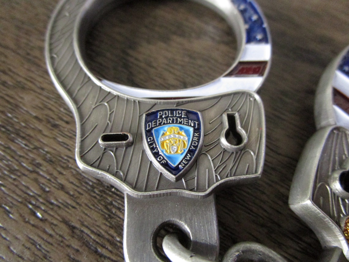 NYPD American Flag Handcuffs With Eagle Key Nickel Wood Version ...