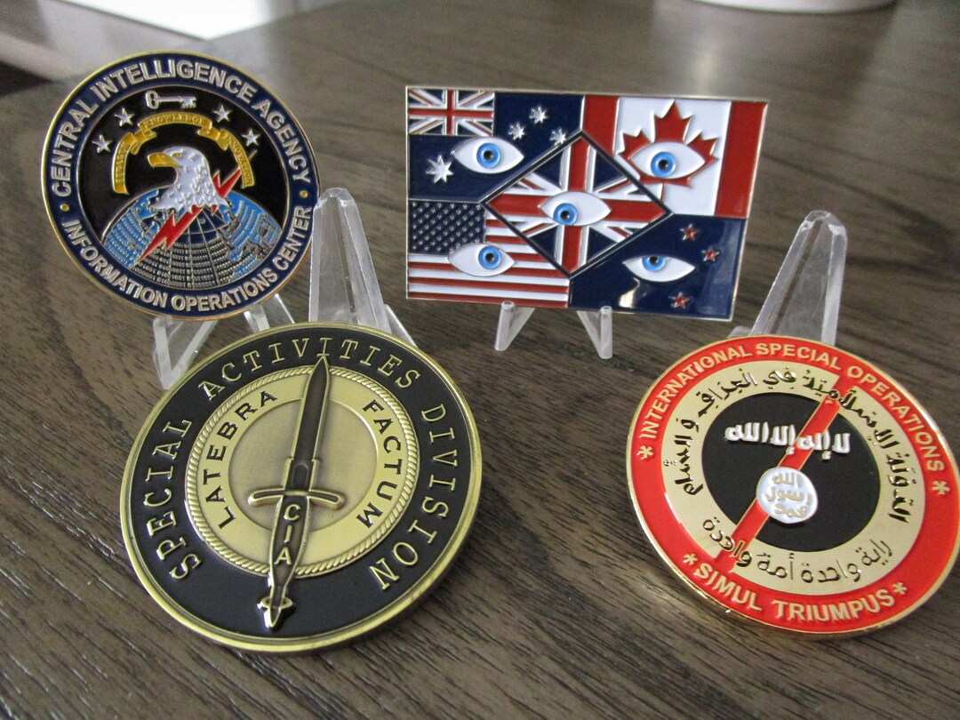 Lot of 4 CIA Challenge Coins SAD Reaper Five Eyes MI6 GCHQ the ...