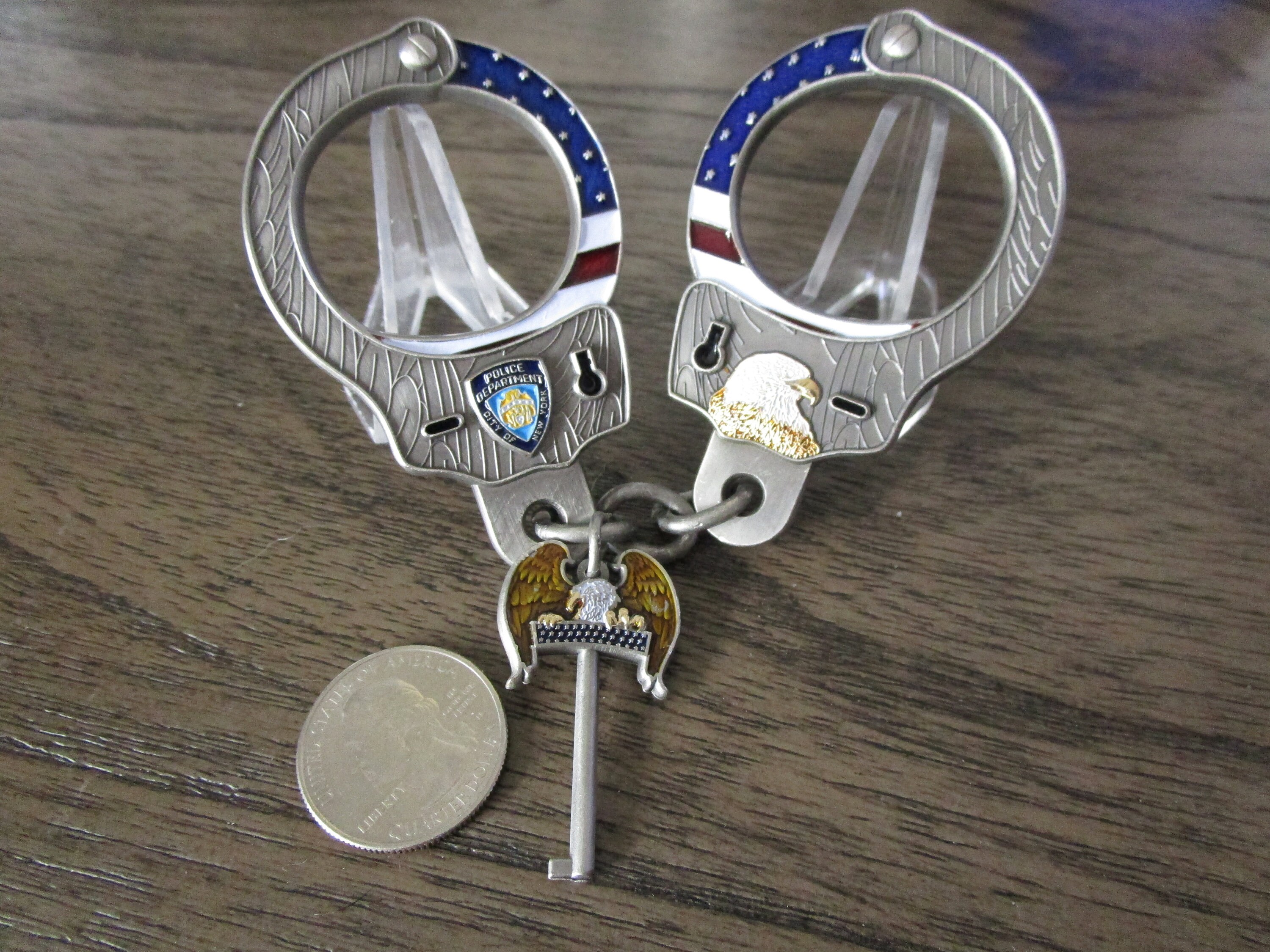 NYPD American Flag Handcuffs With Eagle Key Nickel Wood | Etsy