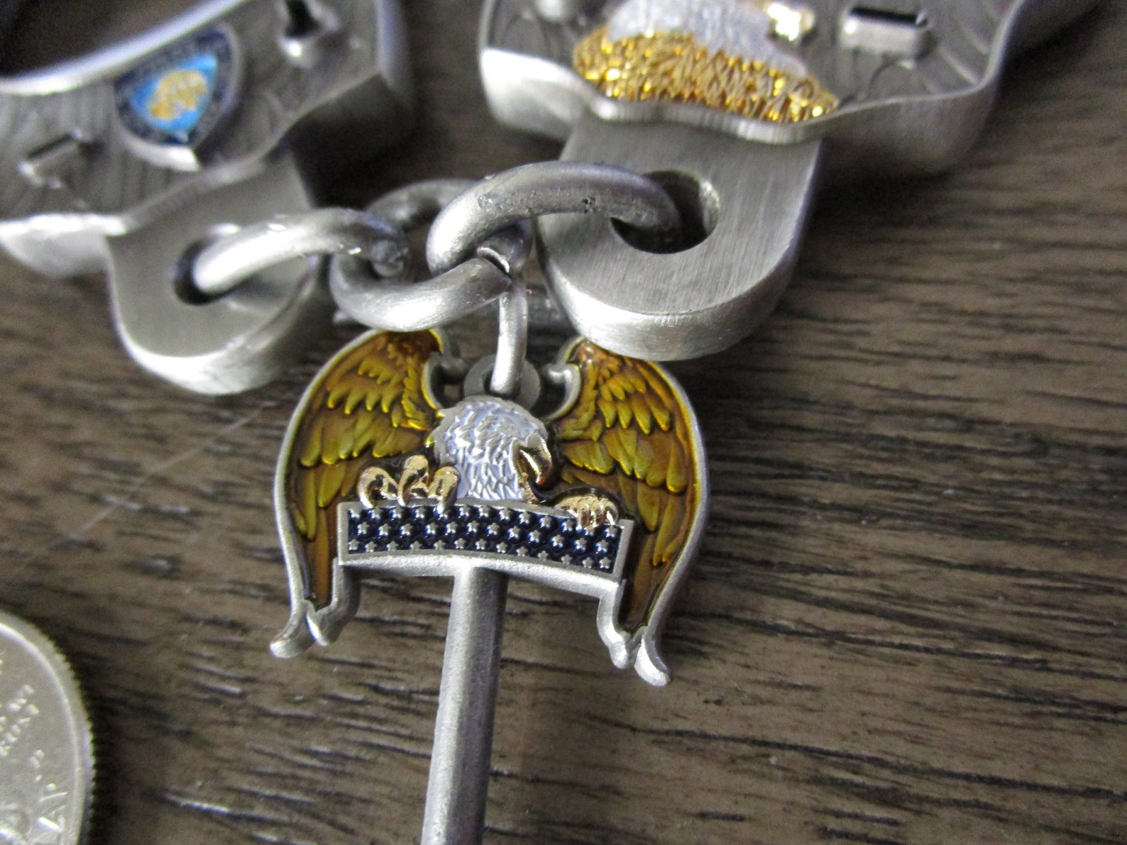 NYPD American Flag Handcuffs With Eagle Key Nickel Wood Version ...