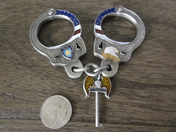 NYPD American Flag Handcuffs With Eagle Key Nickel Wood | Etsy