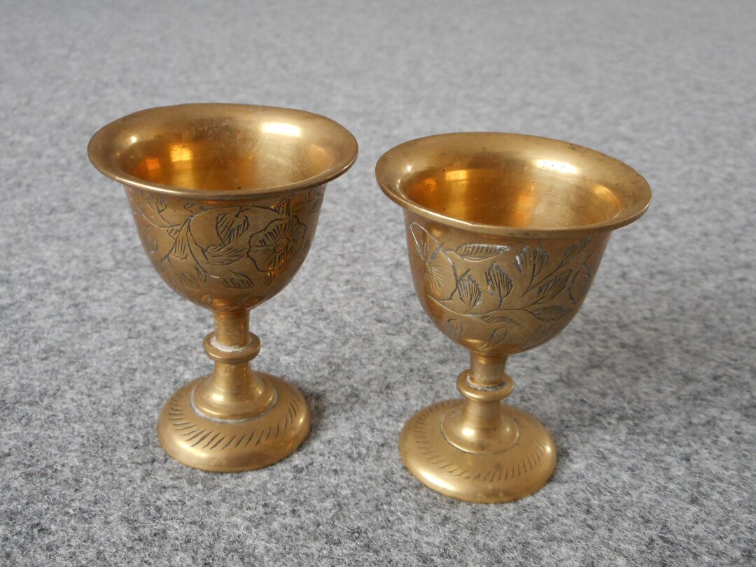 Vintage Brass Little Goblets Set - Handcrafted Pair for Elegant ...