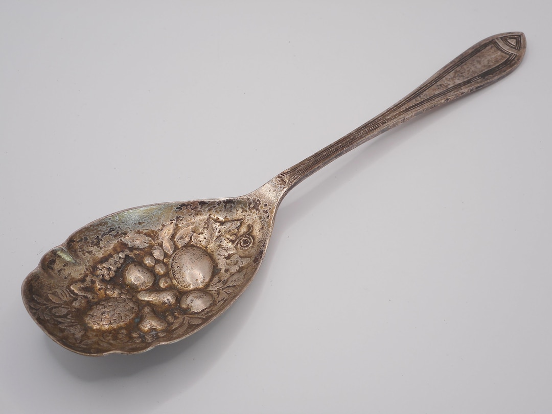 Antique JH Potter Sheffield Silver Plate Fruit Spoon: Engraved ...