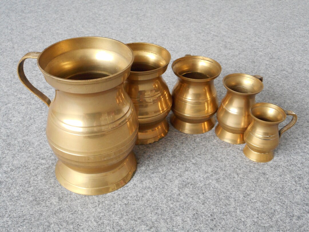 Set of 5 Vintage Brass Cups / Brass Metal Cup With Handle C01/2138 - Etsy