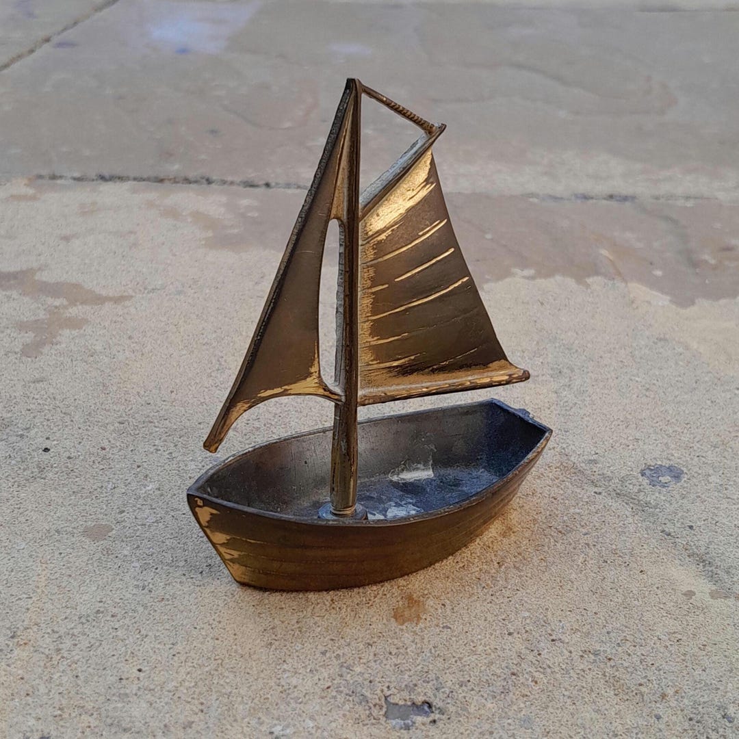 Vintage Brass Sailboat Figurine, Small Metal Boat Decor - Etsy