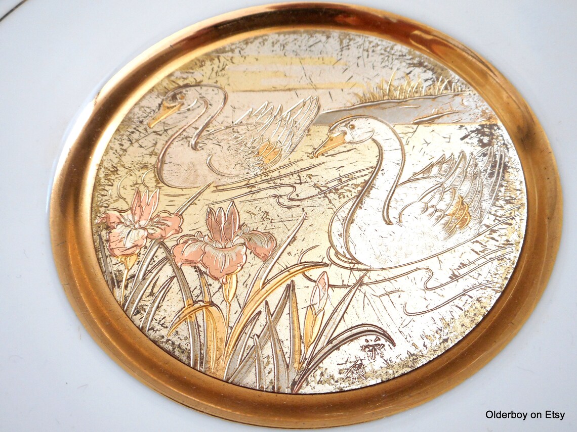 PAIR of SWANS Chokin Plate Japan Plate 24k Gold Edged Plate | Etsy