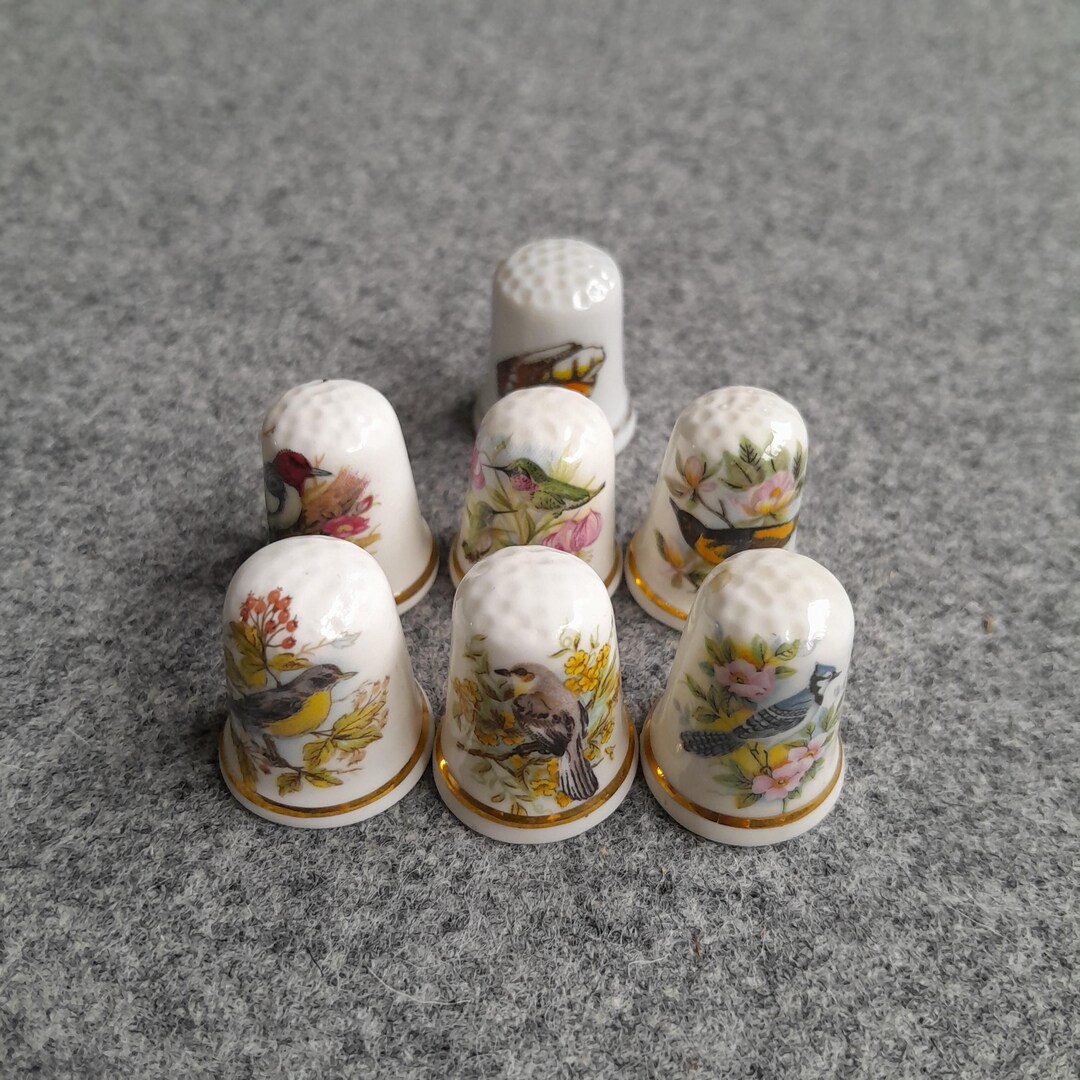 Birds Thimbles Porcelain Set: 6 Bone China Collectible Souvenirs D10 ...