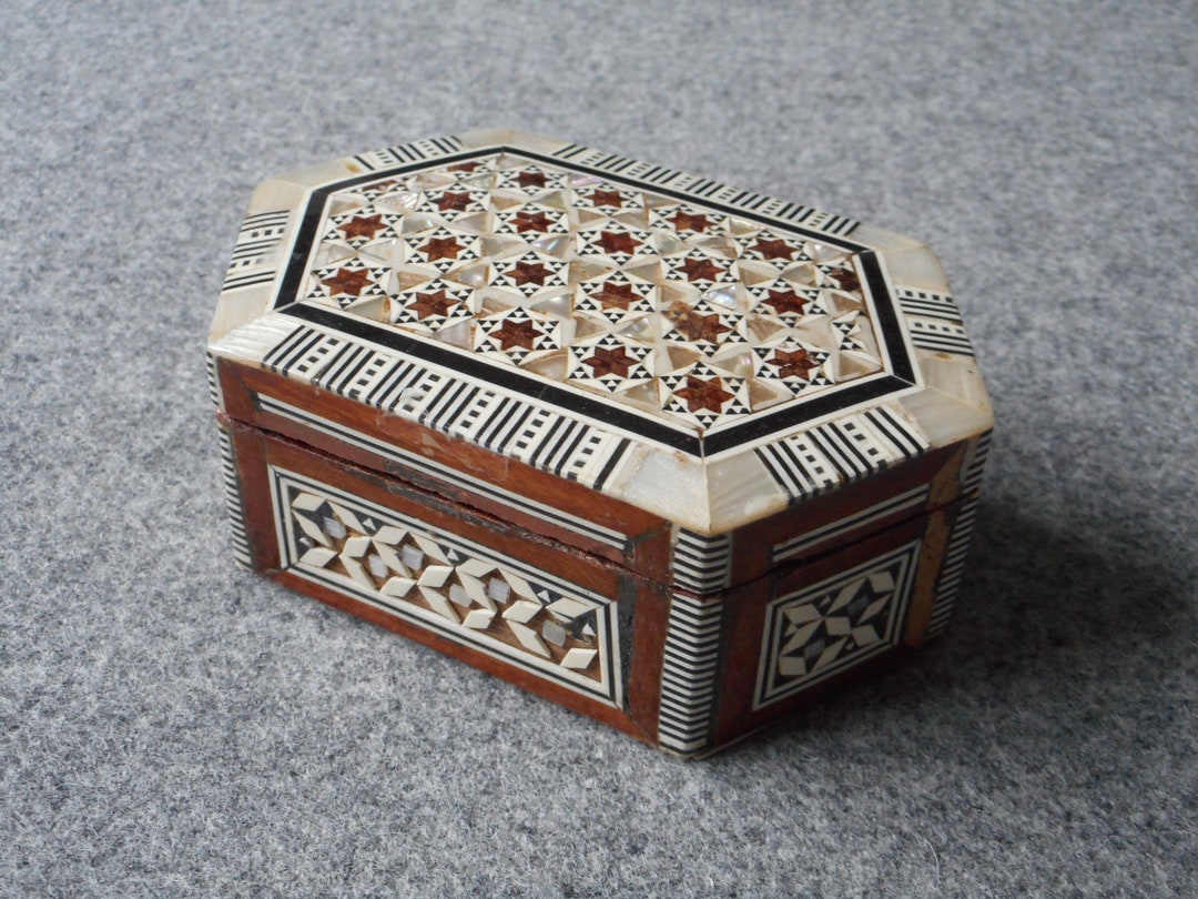 Wooden Incrusted Box With Lid, Vintage Jewellery Wooden Box C01/2317 - Etsy