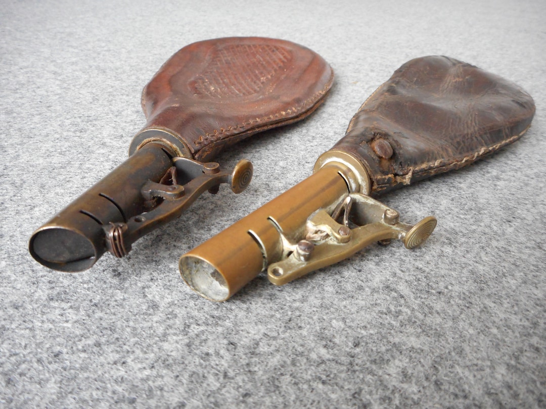 C.1800 Vintage Leather Powder / Victorian Gunpowder Shot Flask / Gun ...