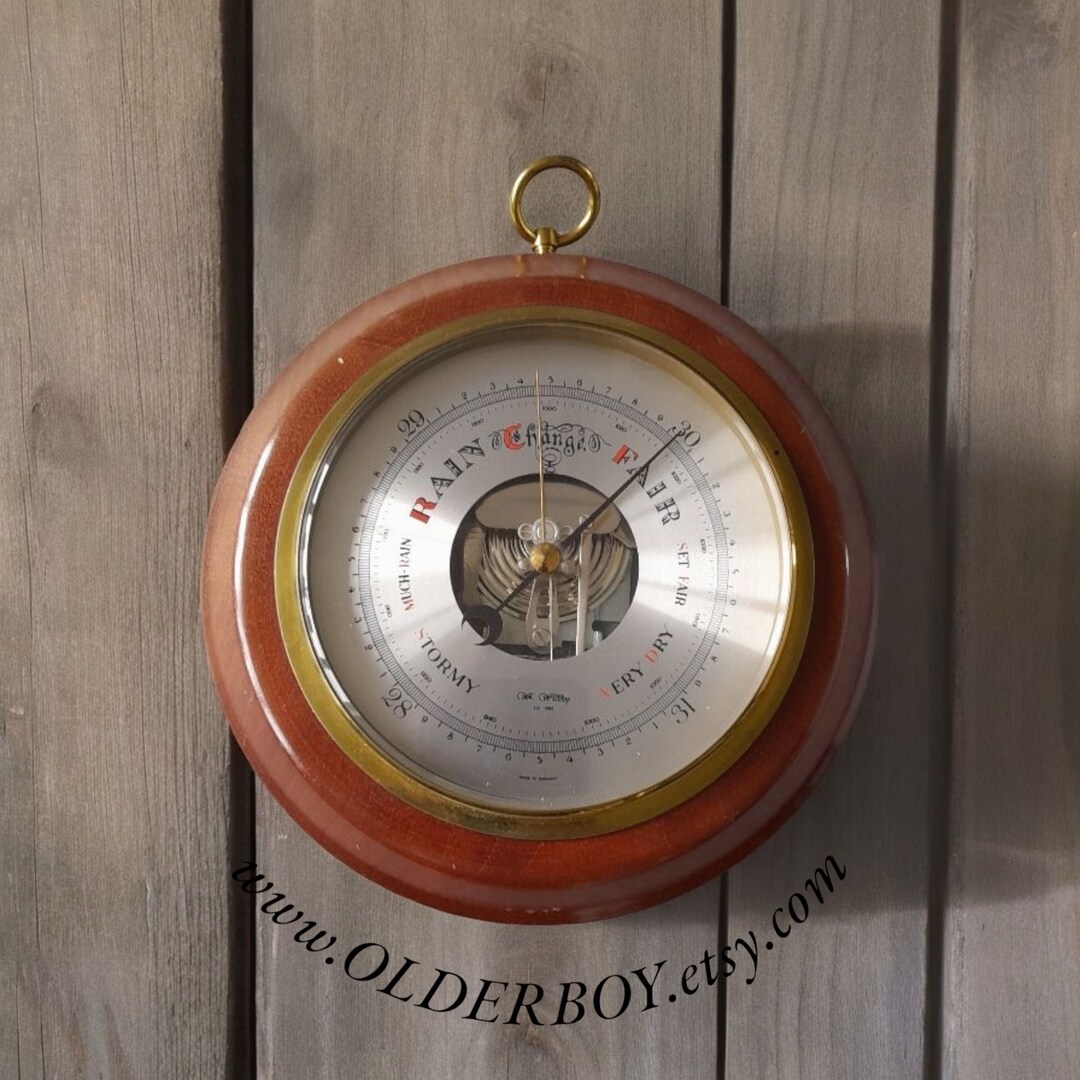 Vintage Wooden Manual Barometer Weather Station Decor Collectible Rain ...