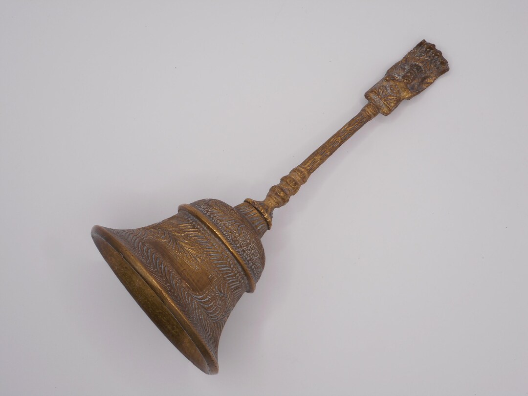Old Antique Brass Bell , Collectible Handbell , Vintage Engraved Bell ...