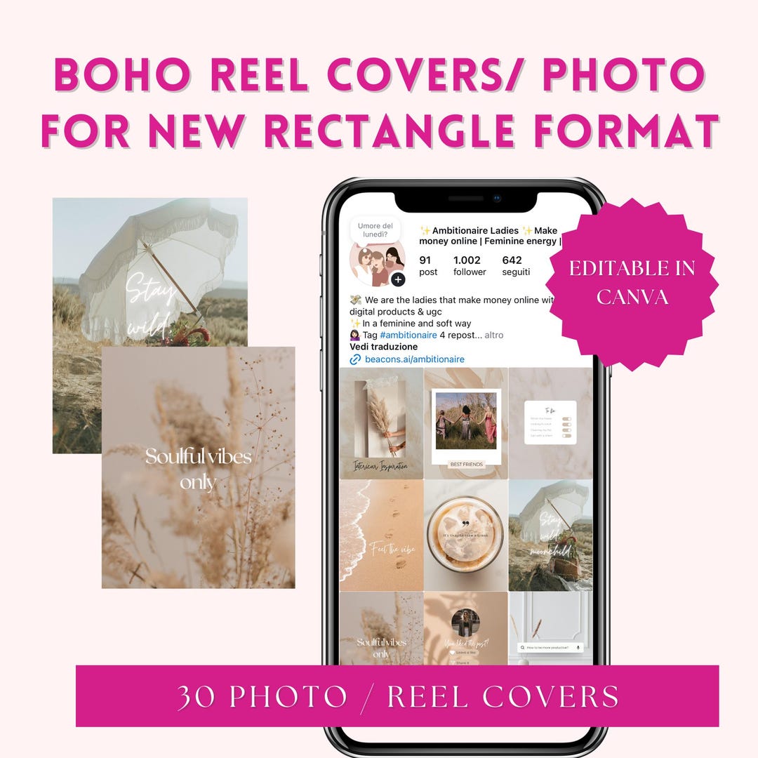 Boho Instagram Cover Reel Template – 30 Images for New Rectangular ...