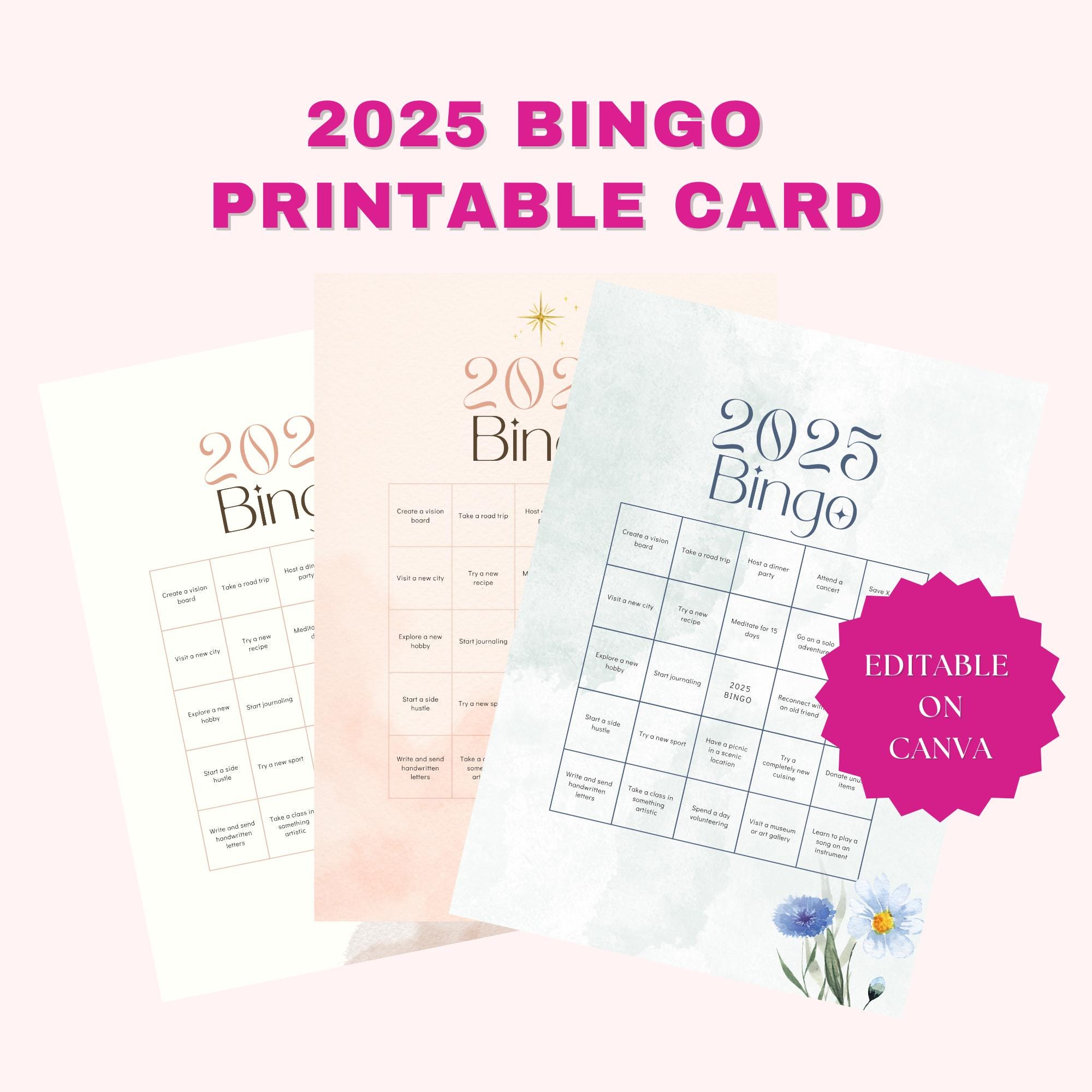 Printable 2025 Bingo Card, 2025 Vision Board Bingo Card, Blank Template ...