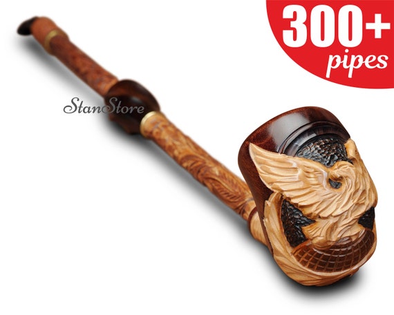 EXTRA LONG Hand Carved Smoking Pipe 22 Wooden Pipe Tobacco pipe Eagle ...