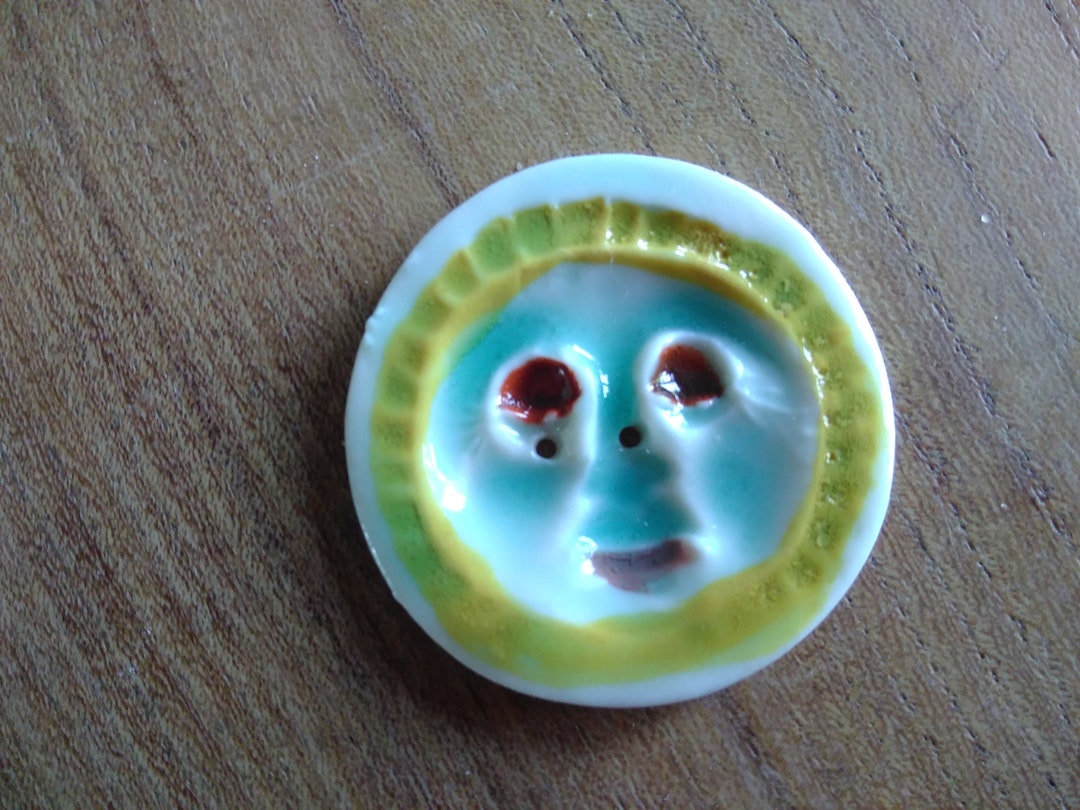 Sun Face Porcelain Button - Etsy