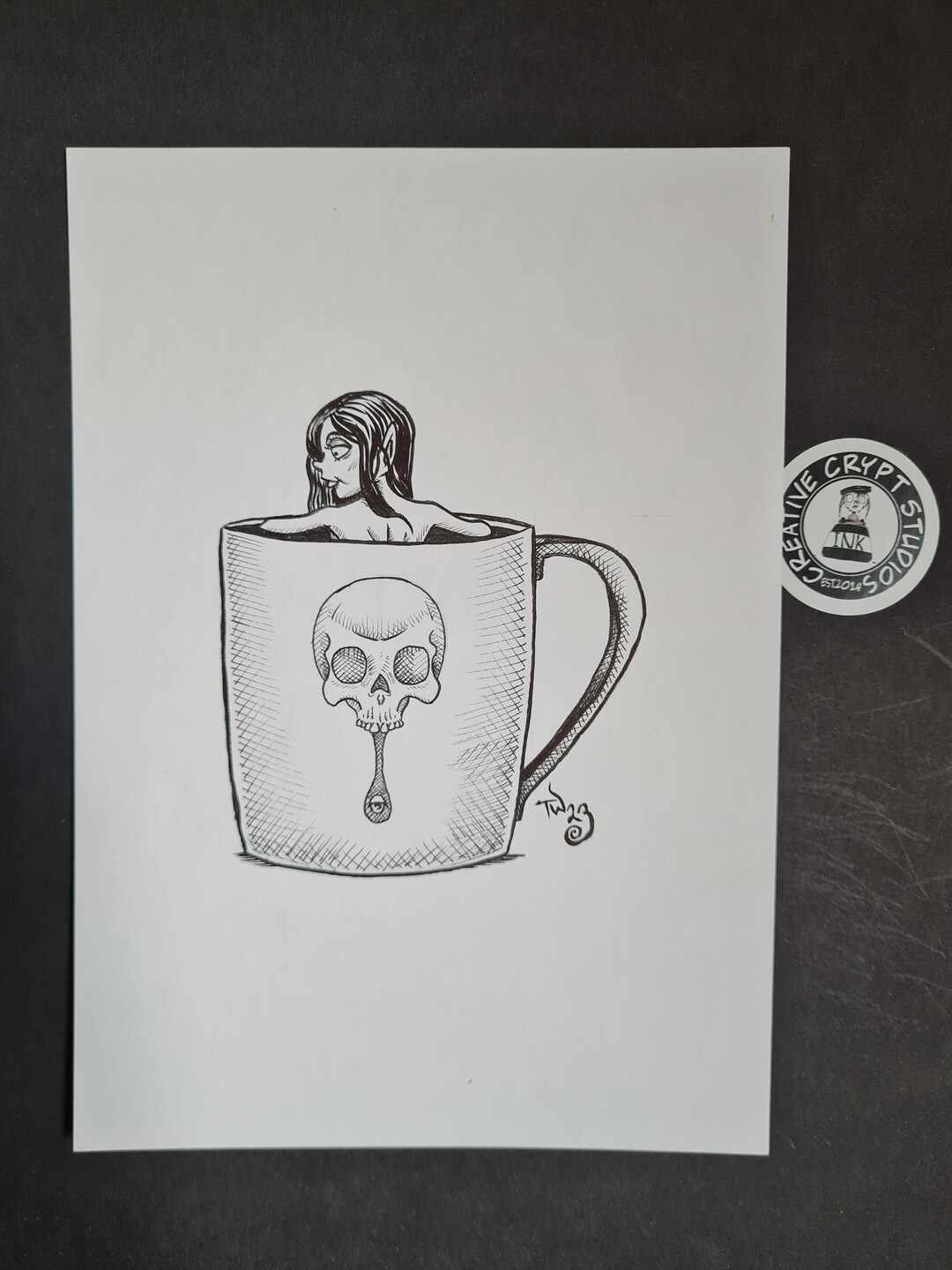 Handcrafted A5 Fantasy Drawing 'uninvited Guest' in Ink and Pen, Unique ...