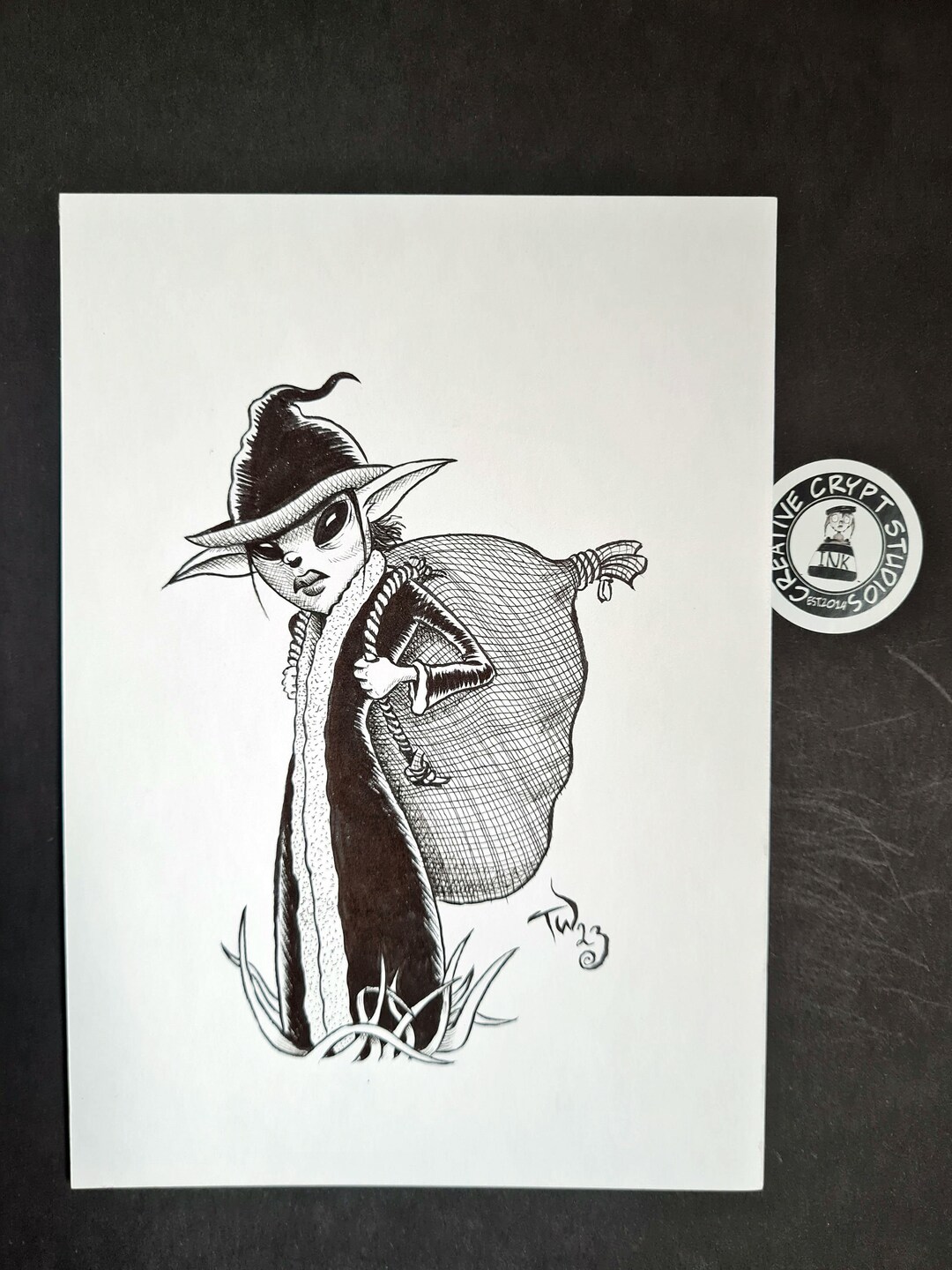 Original Goblin Witch Pen and Ink Drawing, Fantasy Art, Elf Pixie ...