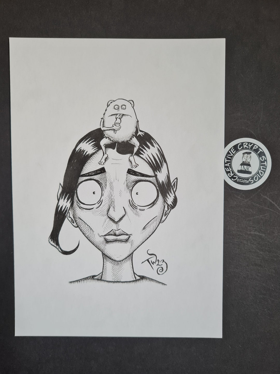 Uninvited Guest Alien Creature Original Ink Sketch, Sci-fi Fantasy Art ...