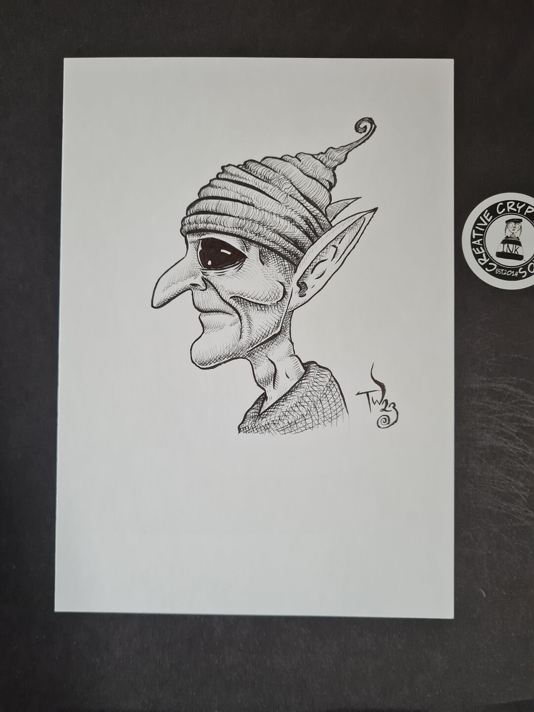 Unique A5 Ink Pen Sketch of Goblin in Profile, Fantasy Art With Hat and ...