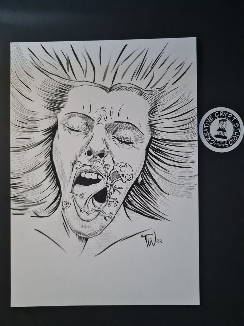 Original 'nightmare' Pen and Ink Drawing, A5. Scary, Creepy, Monster ...