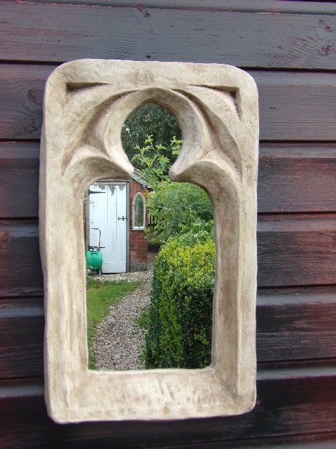 Large rustic stone garden or interior gothic mirror | Etsy