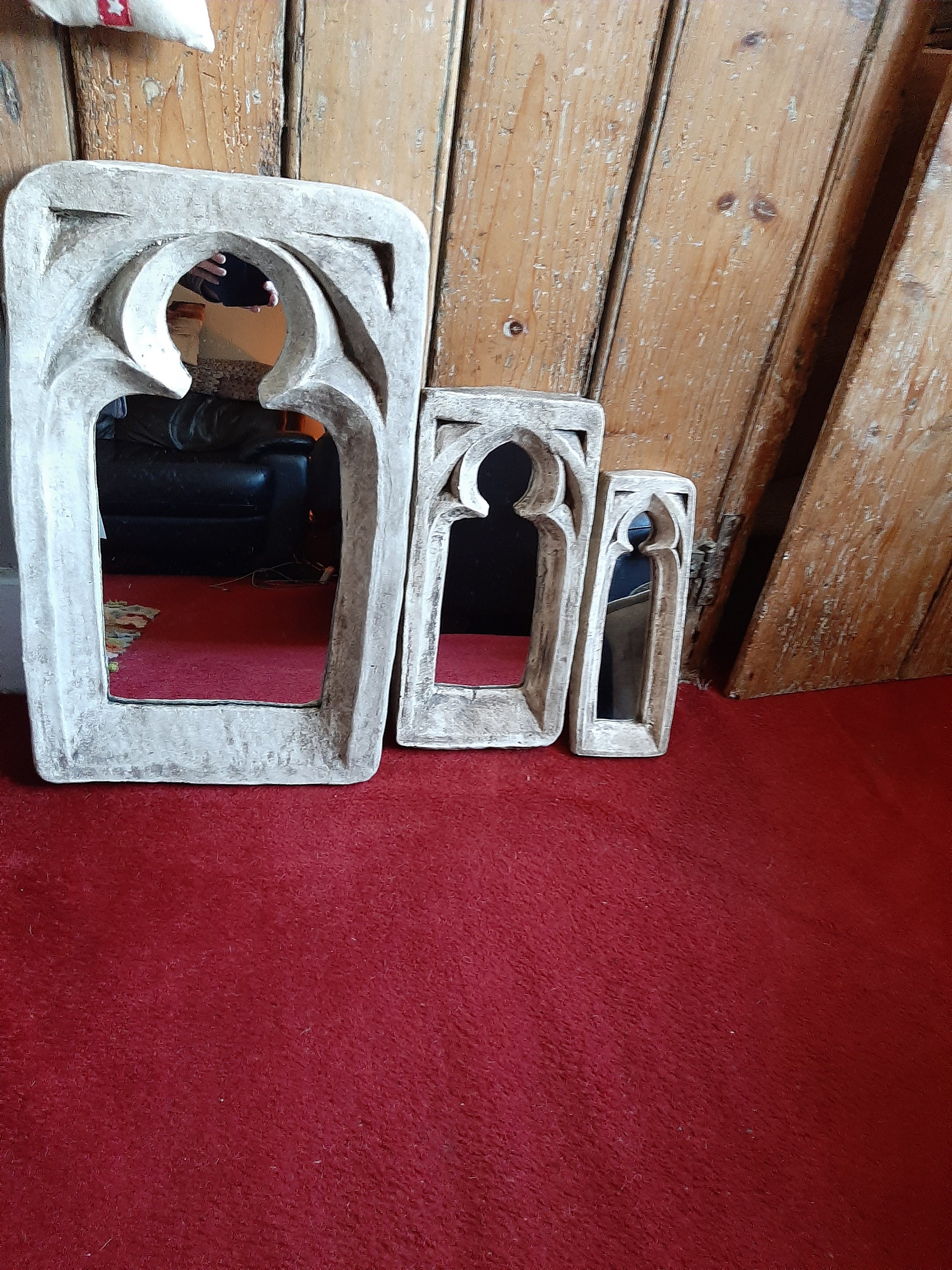 Large rustic stone garden or interior gothic mirror | Etsy