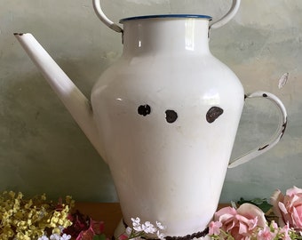 White Enamel Pitcher - Etsy