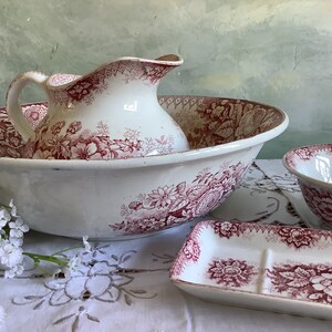 Gorgeous Antique French Wash Basin Set. Red and White Porcelain, Wash ...
